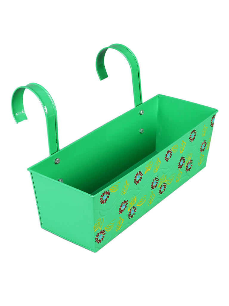 Set of two Handpainted Rectangle Planter Blue & Green– Exotic Flora